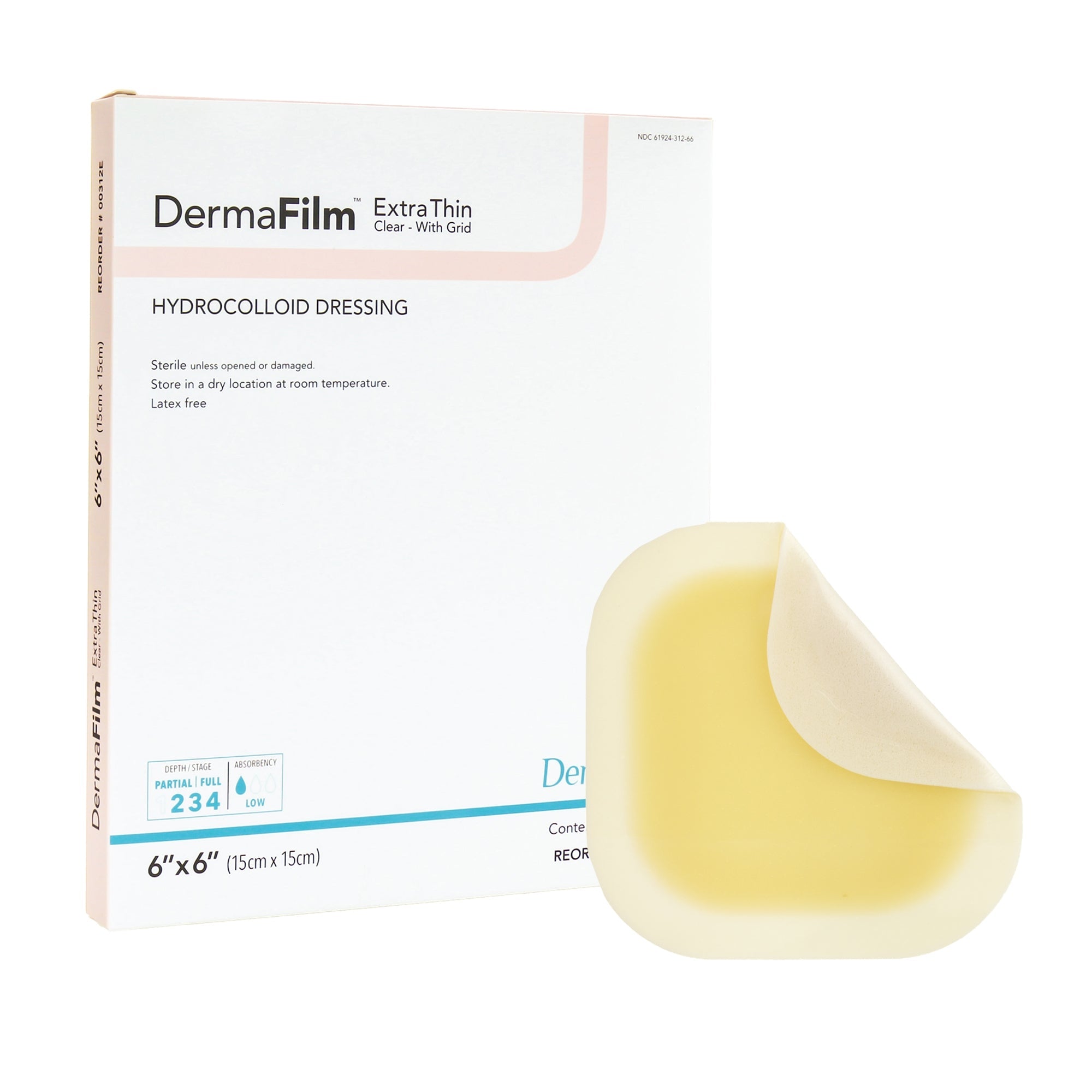 Thin Hydrocolloid Dressing DermaFilm Film Backing 6 X 6 Inch Square Hy ...