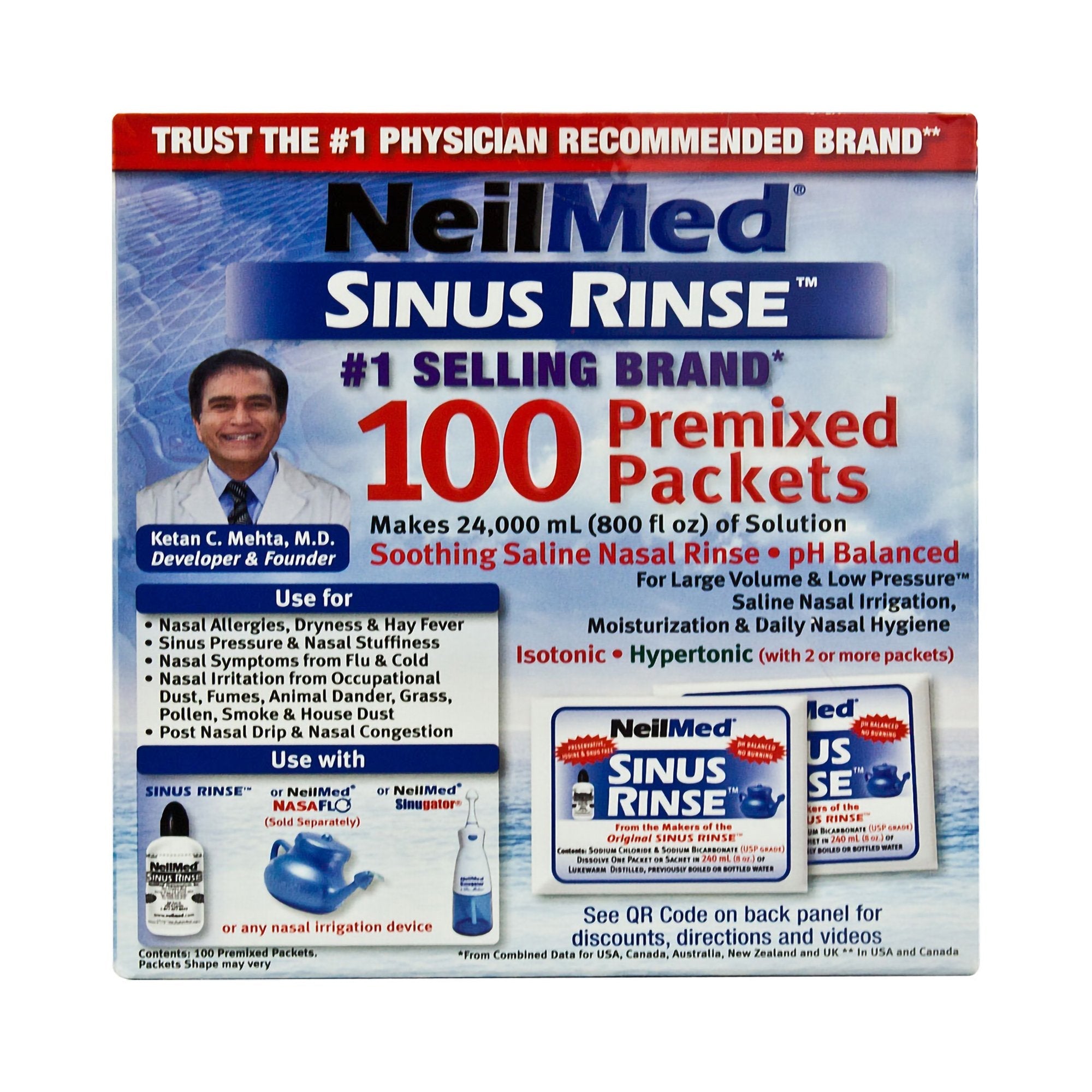 Saline Nasal Rinse Kit Neilmed Sinus Rinse 100 Packets, Packaging Type ...