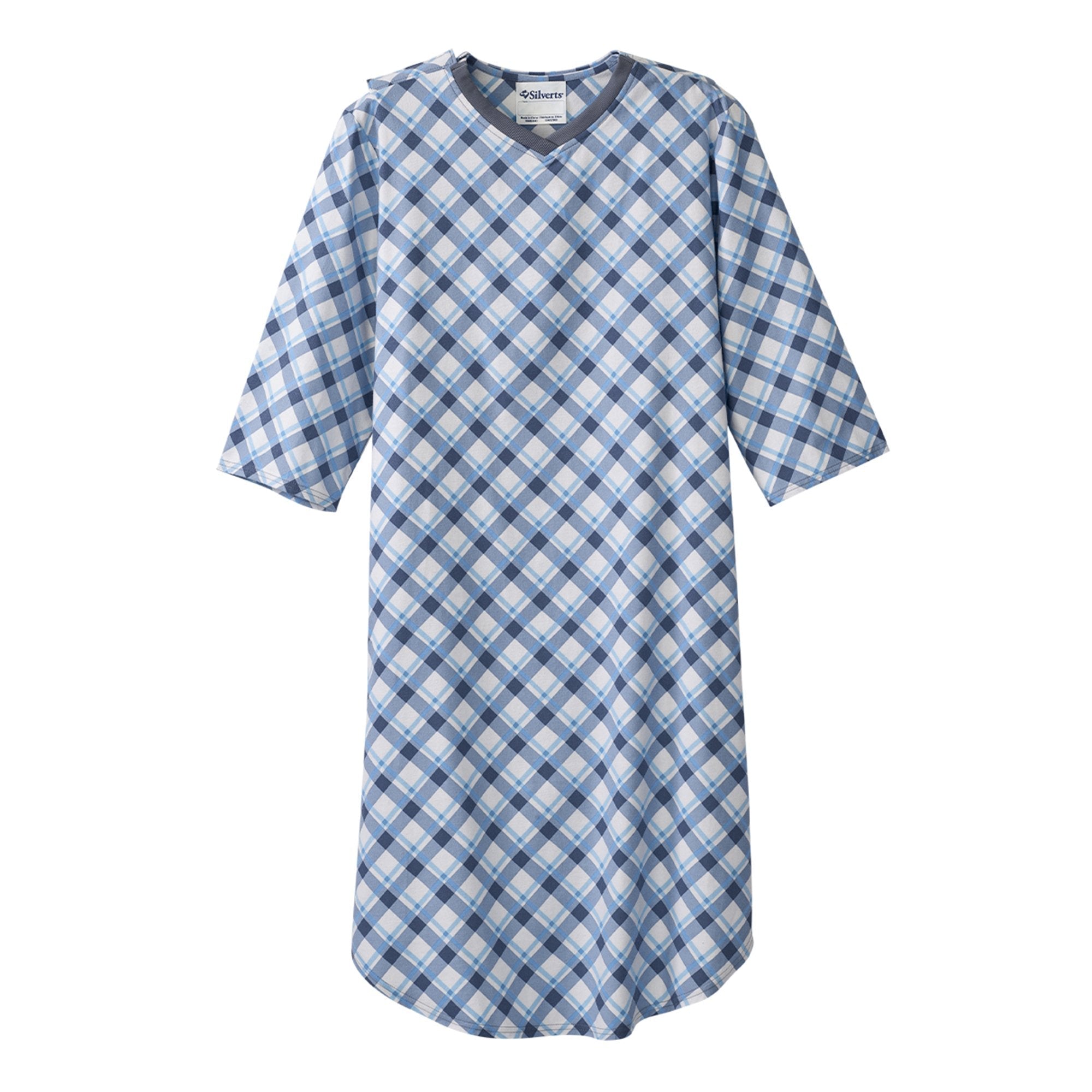 Patient Exam Gown Silverts Small Diagonal Blue Plaid Reusable - Great ...