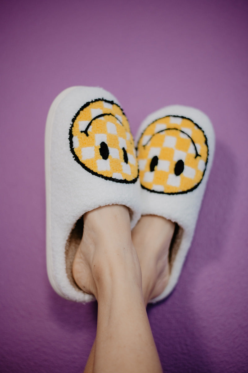 Yellow Checkered Happy Face Slippers – Great Smile Company